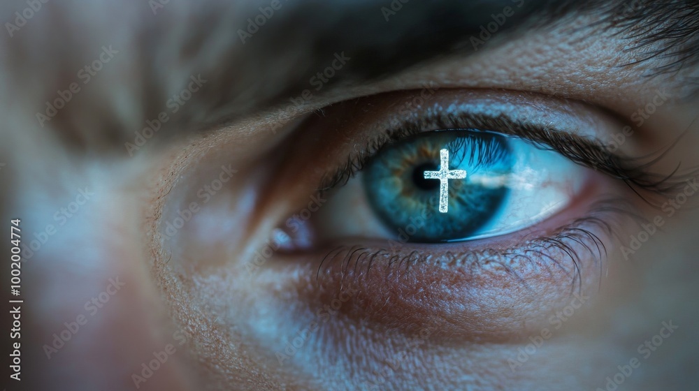 Closeup photography of a Christian cross reflecting in a man's eye ...