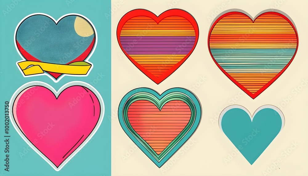 vibrant pop art heart symbols in a dynamic sticker collection featuring ...