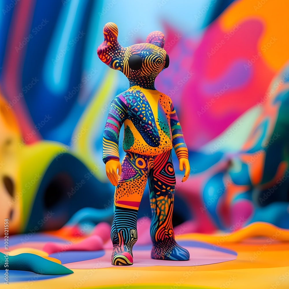 20. Art toy figure with complex details and vibrant patterns displayed ...