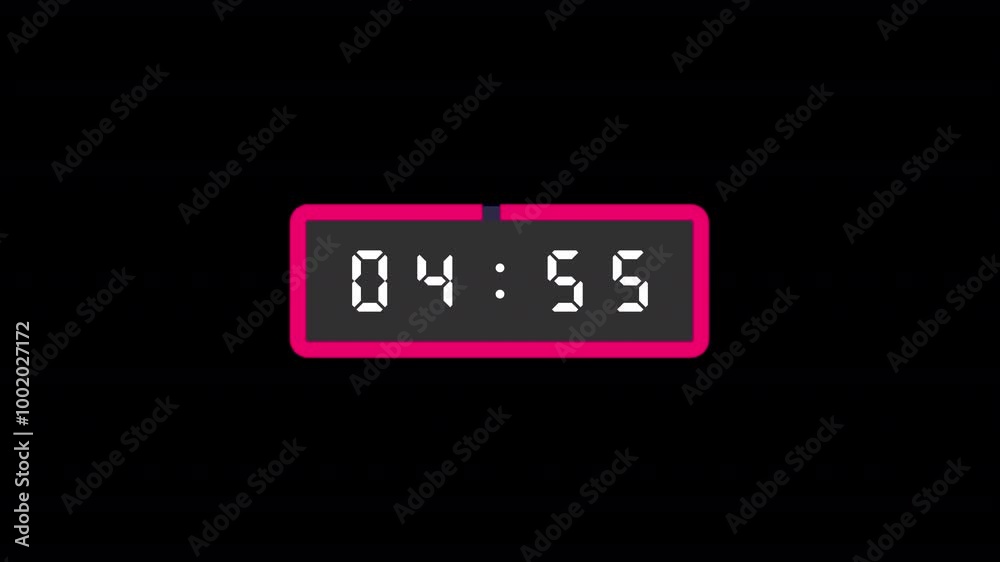 Digital 5 minutes countdown animation, five minutes timer countdown ...