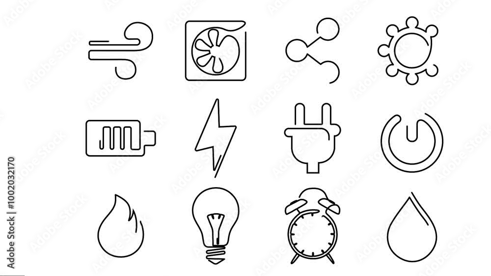 Electricity icon set Continuous single line art Animation. Animated ...