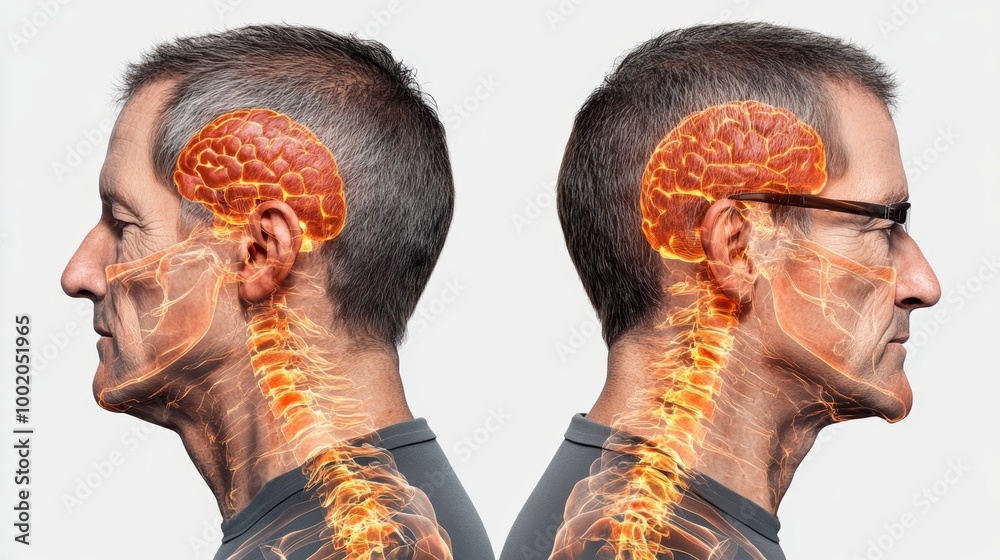 Detailed anatomical illustration of a human brain and spine, showcasing ...