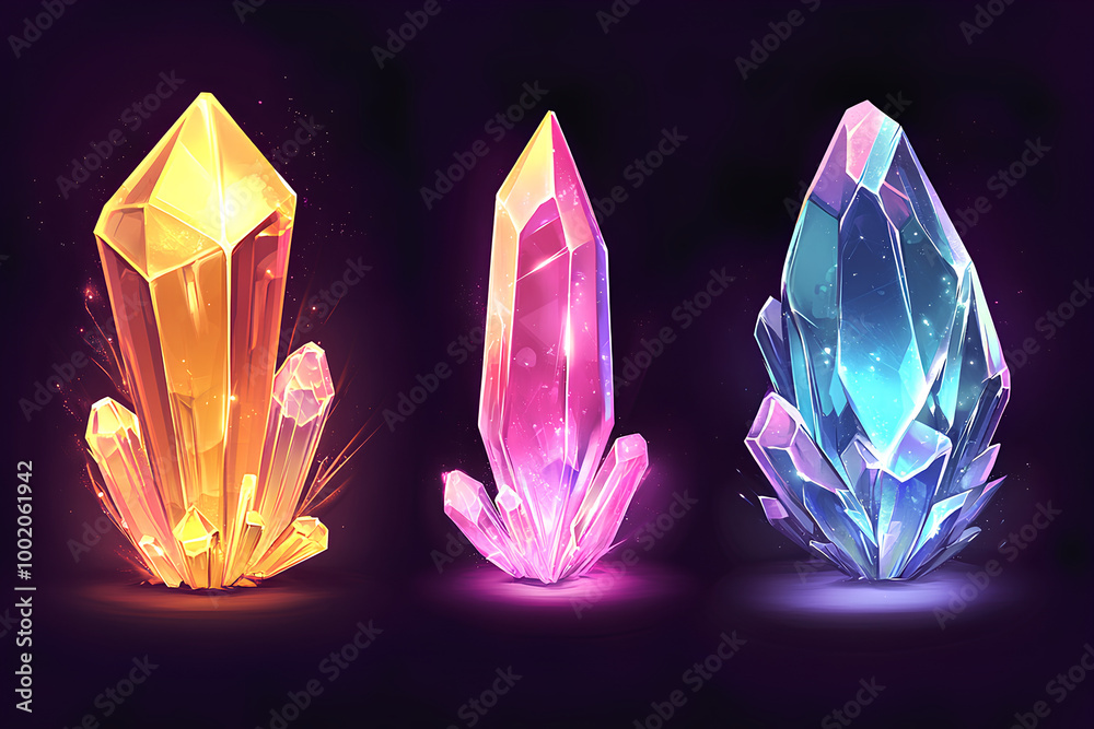 Magic crystal stone icon for game illustration. Fantasy gem and diamond ...