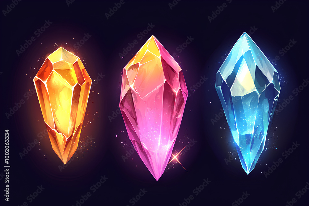 Magic crystal stone icon for game illustration. Fantasy gem and diamond ...