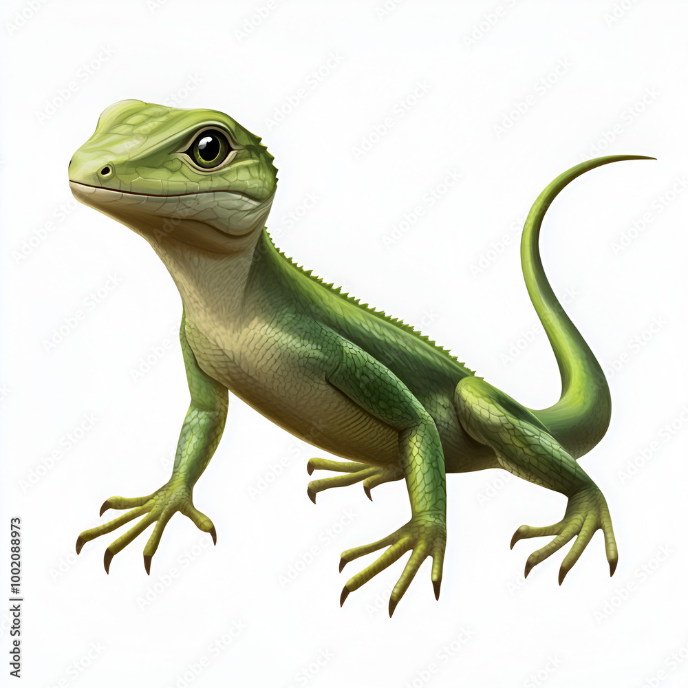Realistic Green Lizard in Full-Body View, Artistic Depiction of a ...