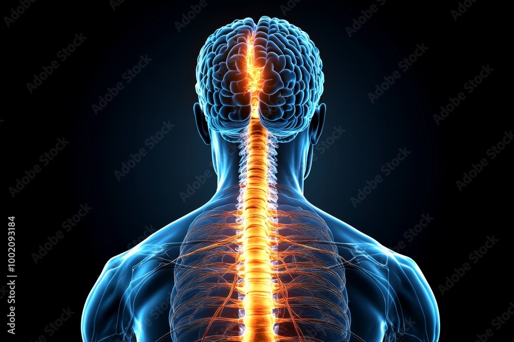 The human spinal cordâ€™s relationship with the brain, showing how the ...