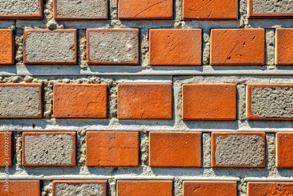 Red brick wall with white mortar and textured concrete surface Stock ...