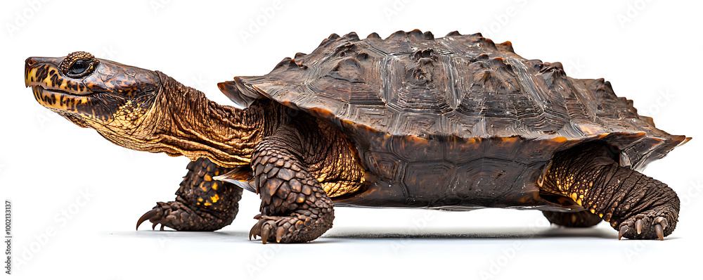 The alligator snapping turtle, known for its rugged shell and powerful ...