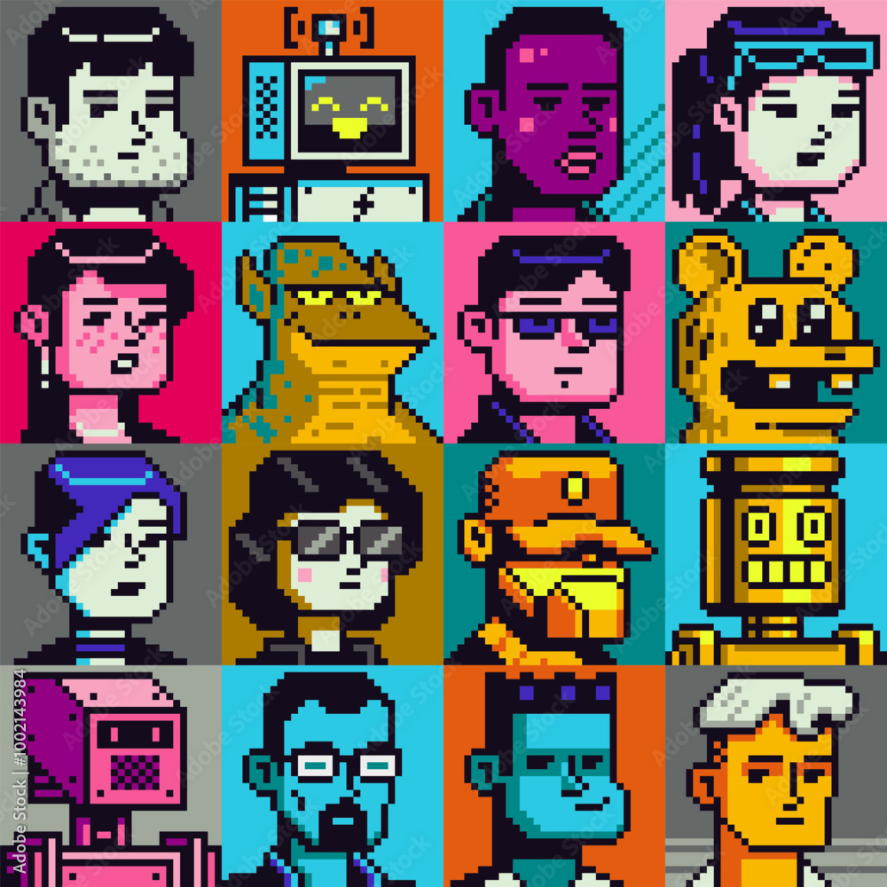 Pixel art people character set, man, woman, girl, guy, avatar, social ...