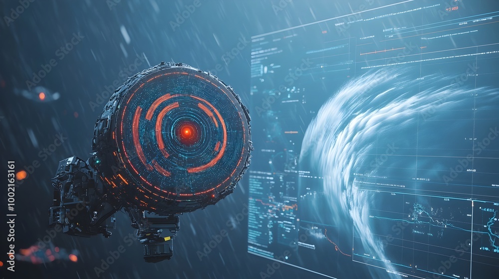 A display of a Doppler radar system tracking wind speed and direction ...