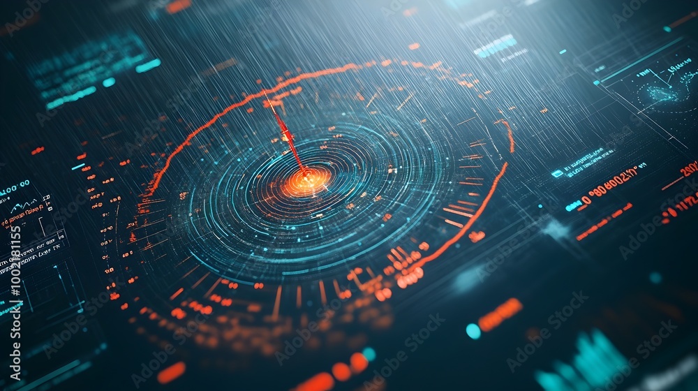 Close up view of a high tech radar screen used in weather forecasting ...
