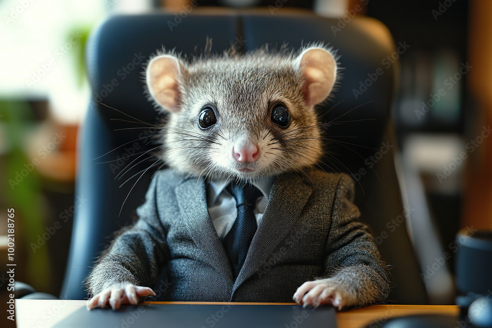 Possum in a business suit sits at an interview or for work. Generated ...
