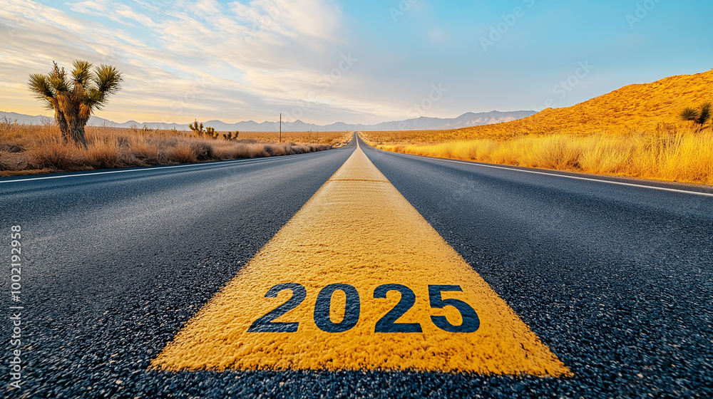 Road to 2025 with an empty road with written 2025 and arrow pointing ...