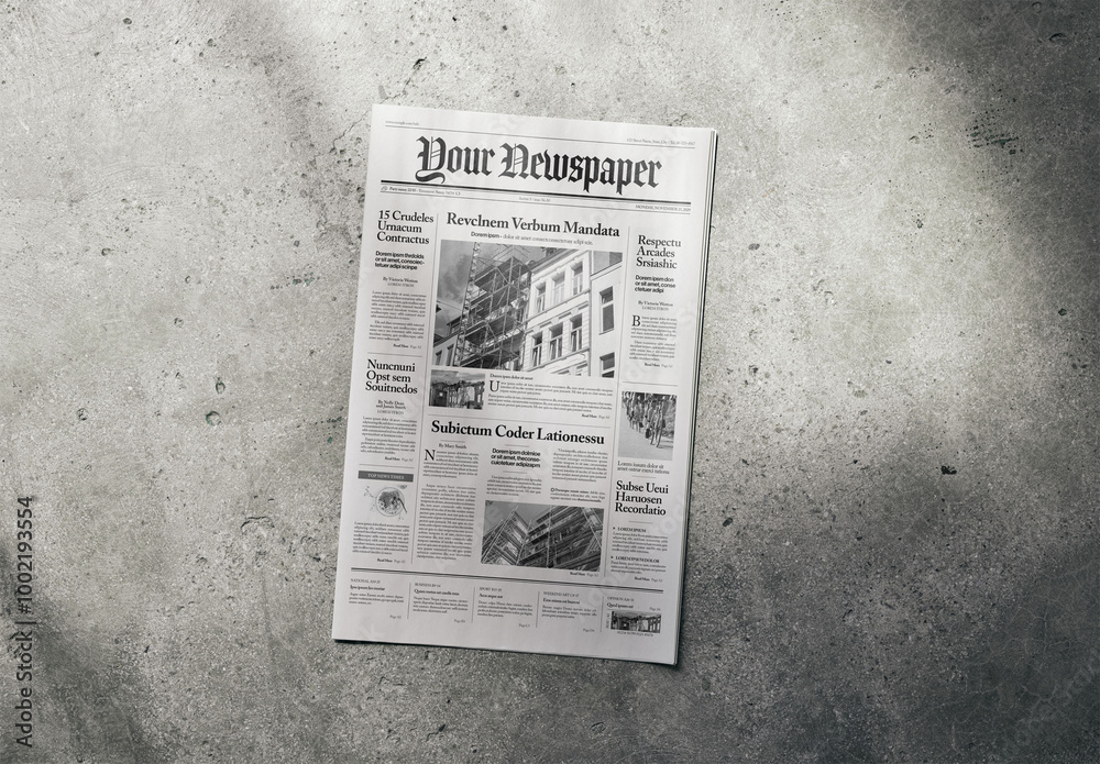 Mockup Of Customizable Vertical Tabloid Newspaper Front Page Stock ...