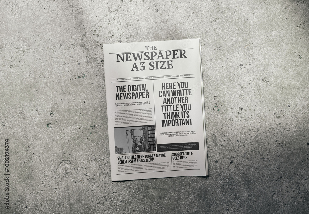Mockup Of Customizable Vertical A3 Newspaper Front Page Stock Template ...