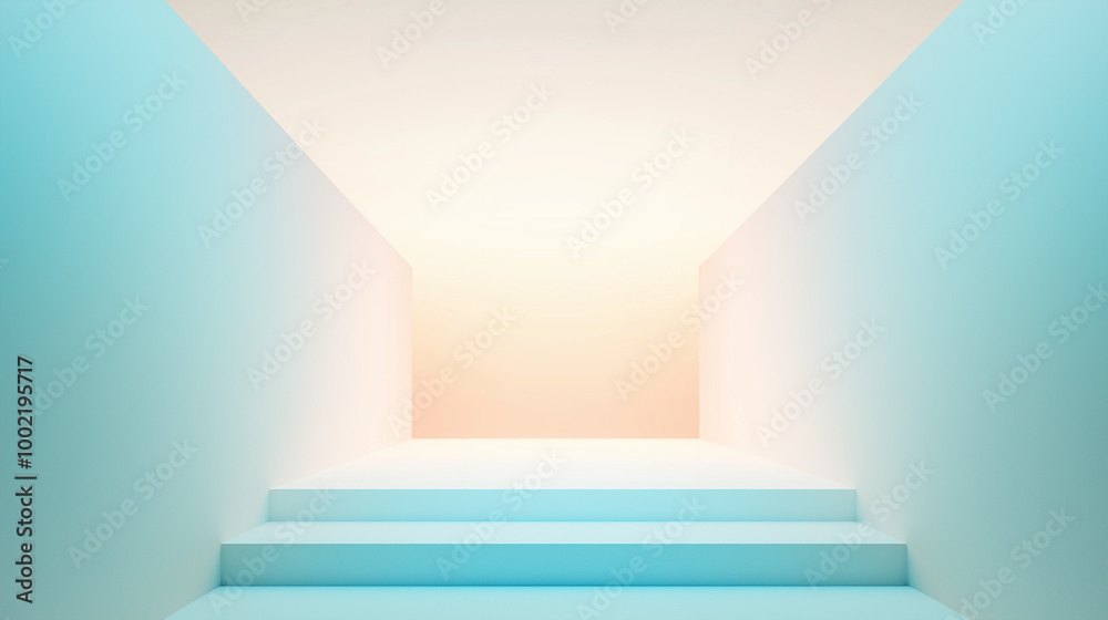 Soft and Dreamy Minimalist Stage Design with Light Blue Background ...