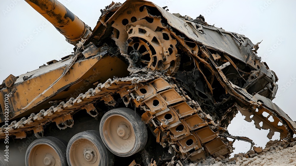 Heavily Damaged Tank with Blown Off Tracks and Twisted Turret the ...