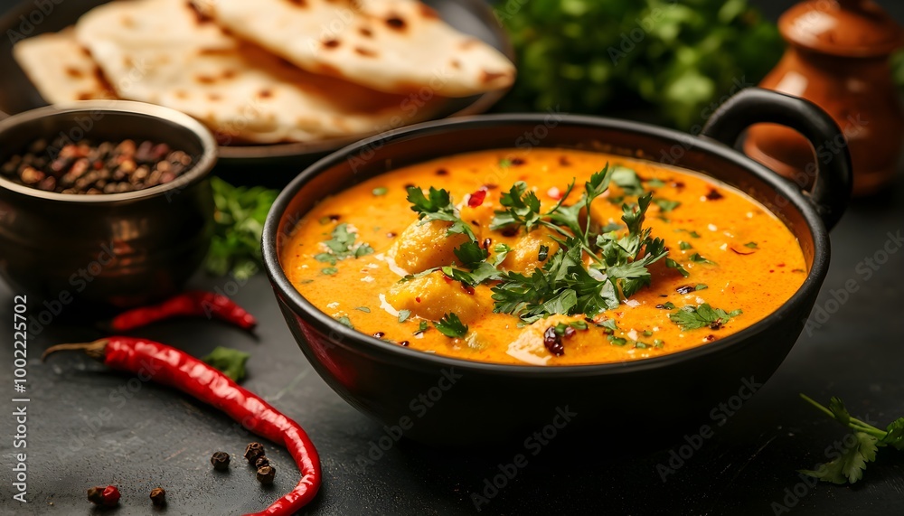 Traditional Indian kadhi with dumplings in a rich yellow yogurt-based ...
