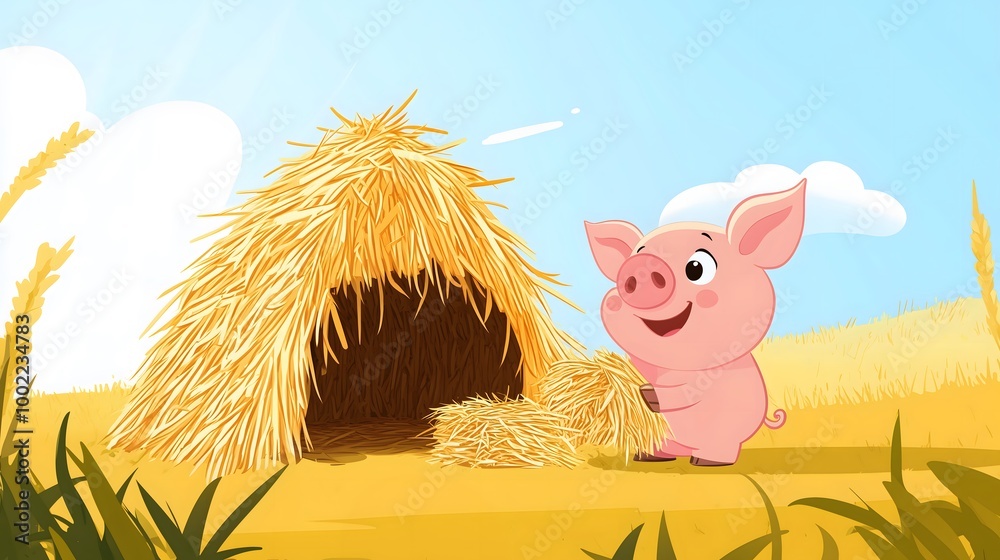 Piglet building a straw house, The Three Little Pigs Stock Illustration ...