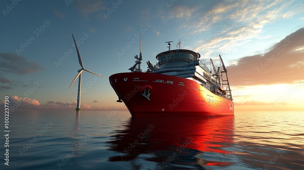 A ship installing offshore wind turbines to showcase maritime renewable ...