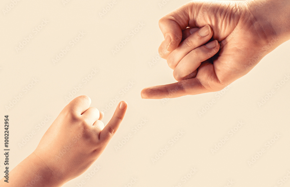 Child hook little finger together. Little finger of the two hands hold ...