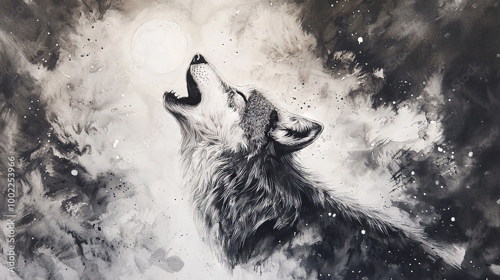 A stunning portrayal of a wolf with its maw wide open, set against the ...