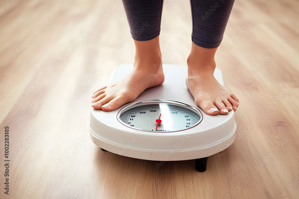 Person Weighing Themselves On A Scale in A Bright Room With Natural ...