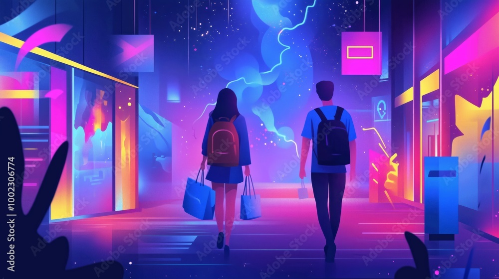 illustration of spread launch events lightning for ecommerce signs ...