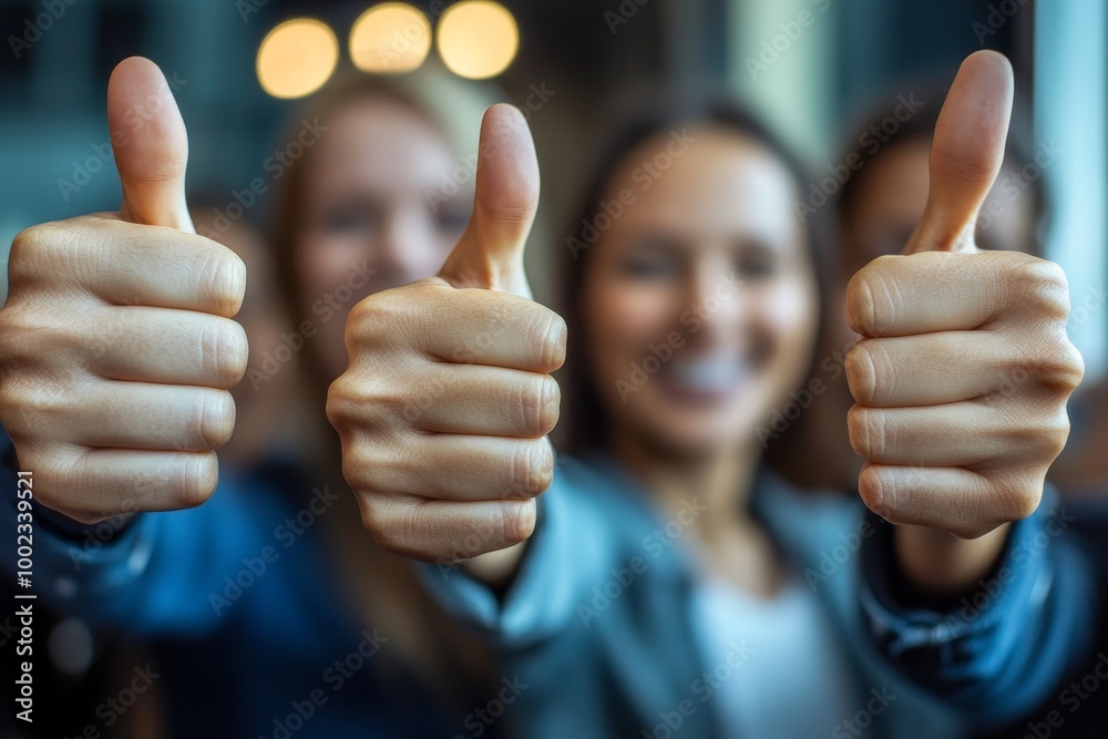 Thumbs up with hands of a business team or group giving their approval ...