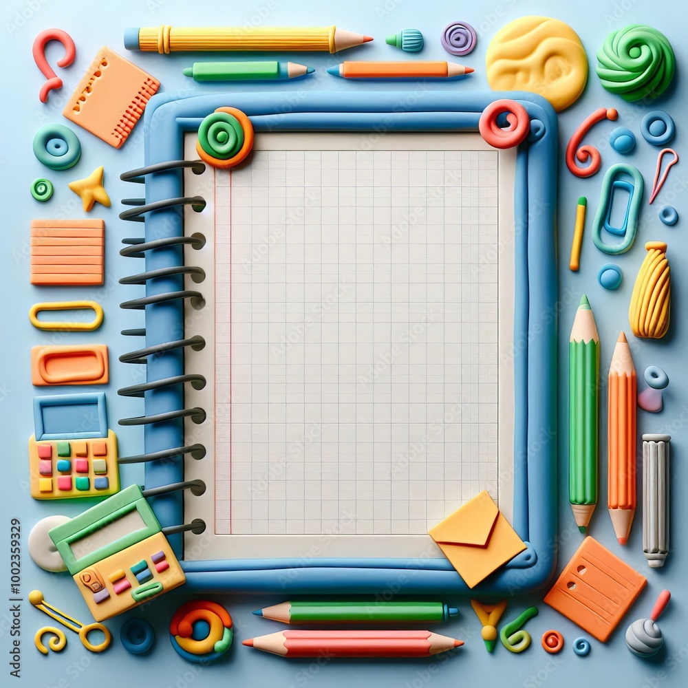 3D plasticine frame with school objects. Fun border for children ...