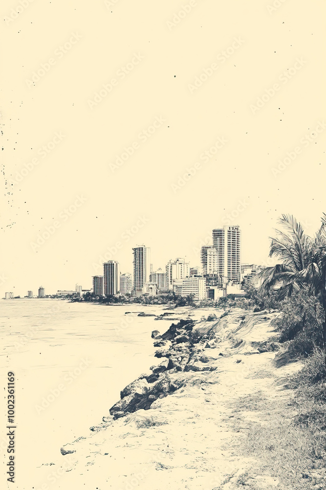 Belize City, Belize, color pen pencil hand-drawn effect drawing ...