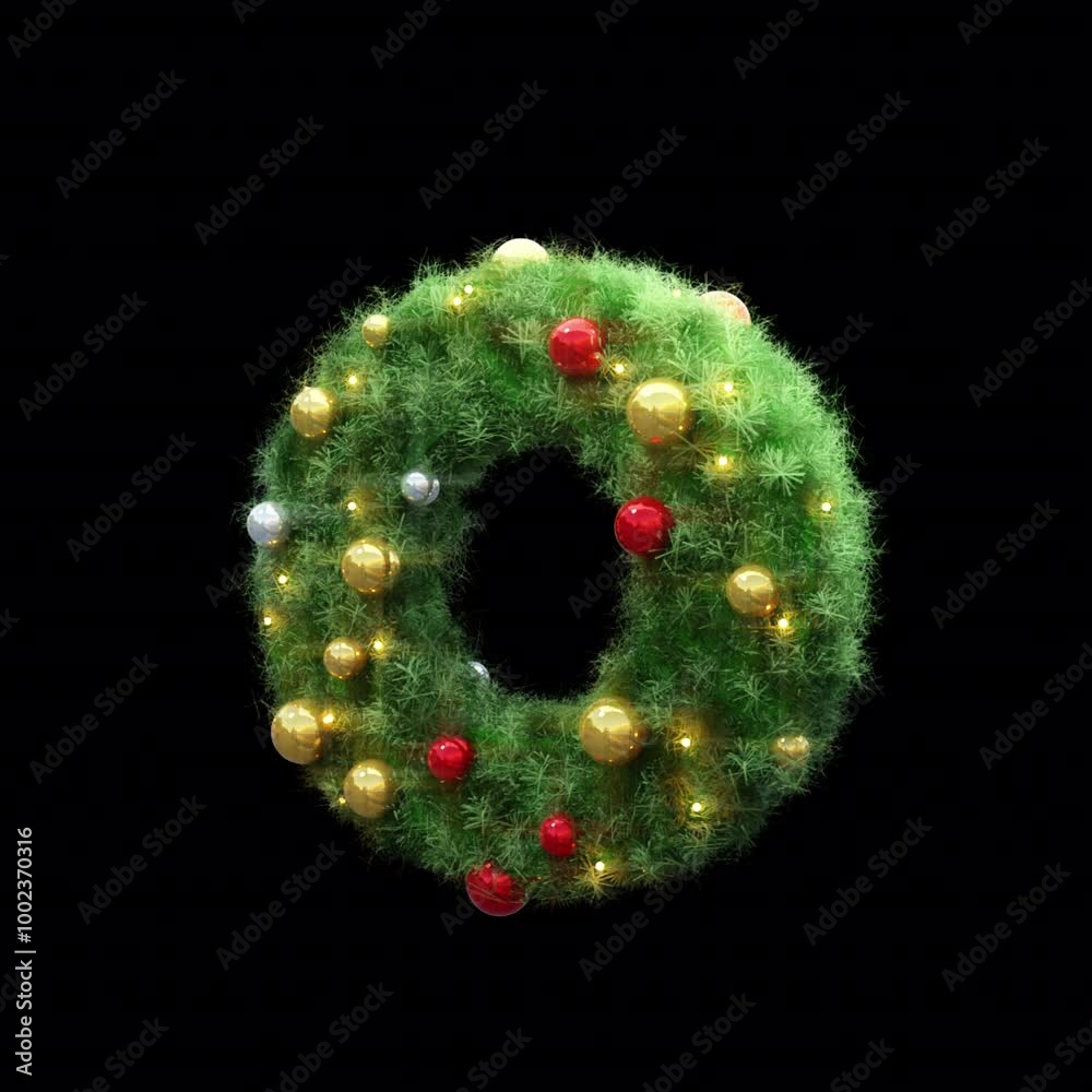Letter O with Christmas decoration and glowing lights on a transparent ...