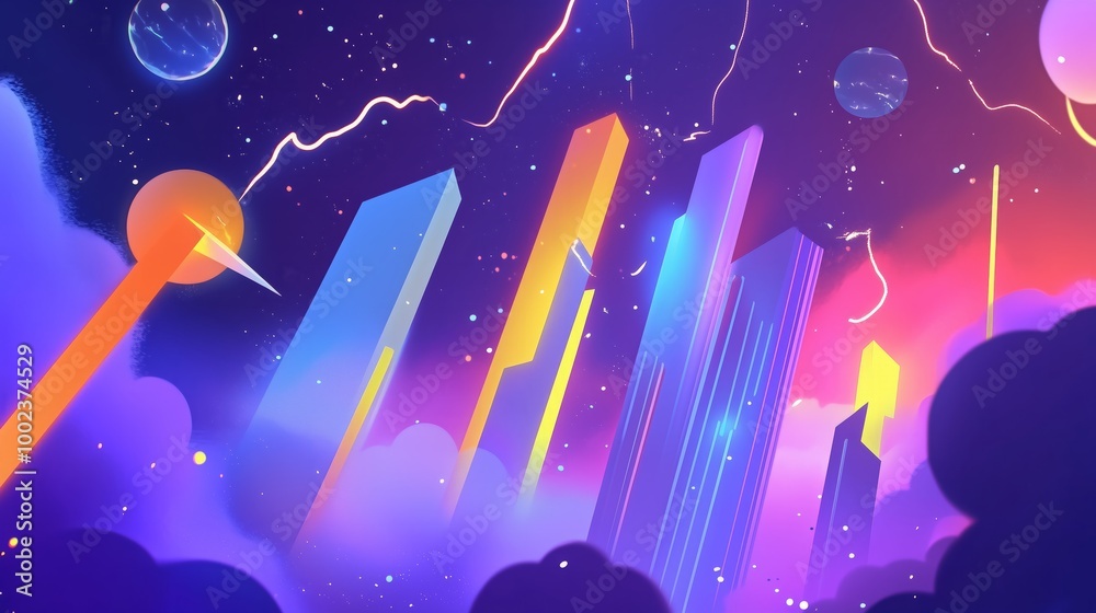 illustration of spread launch events lightning for ecommerce signs ...