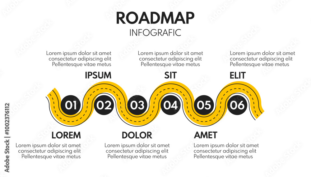 6 steps roadmap, process progress or timeline, road infografic vector ...