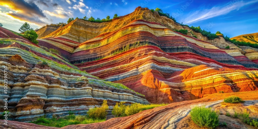 Geological rock layers reveal stratification and composition through ...