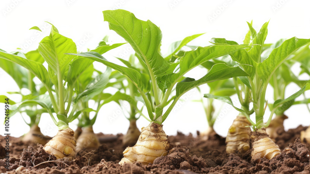 A large ginger tree growing from the ground Revealing bright green ...