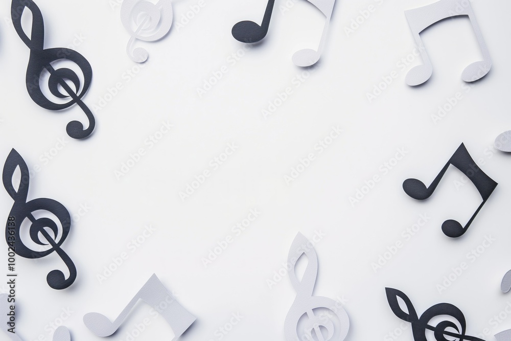 Top view of paper cut music notes on white background. Cut out music ...