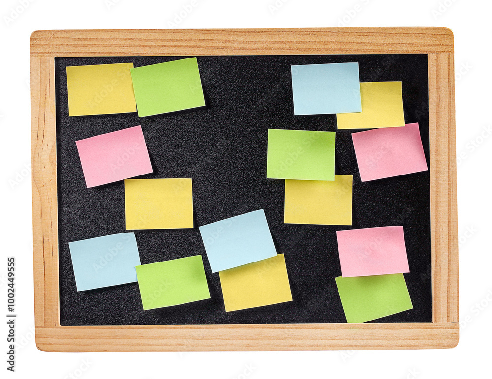 blackboard with small reminders of events is highlighted on a white ...