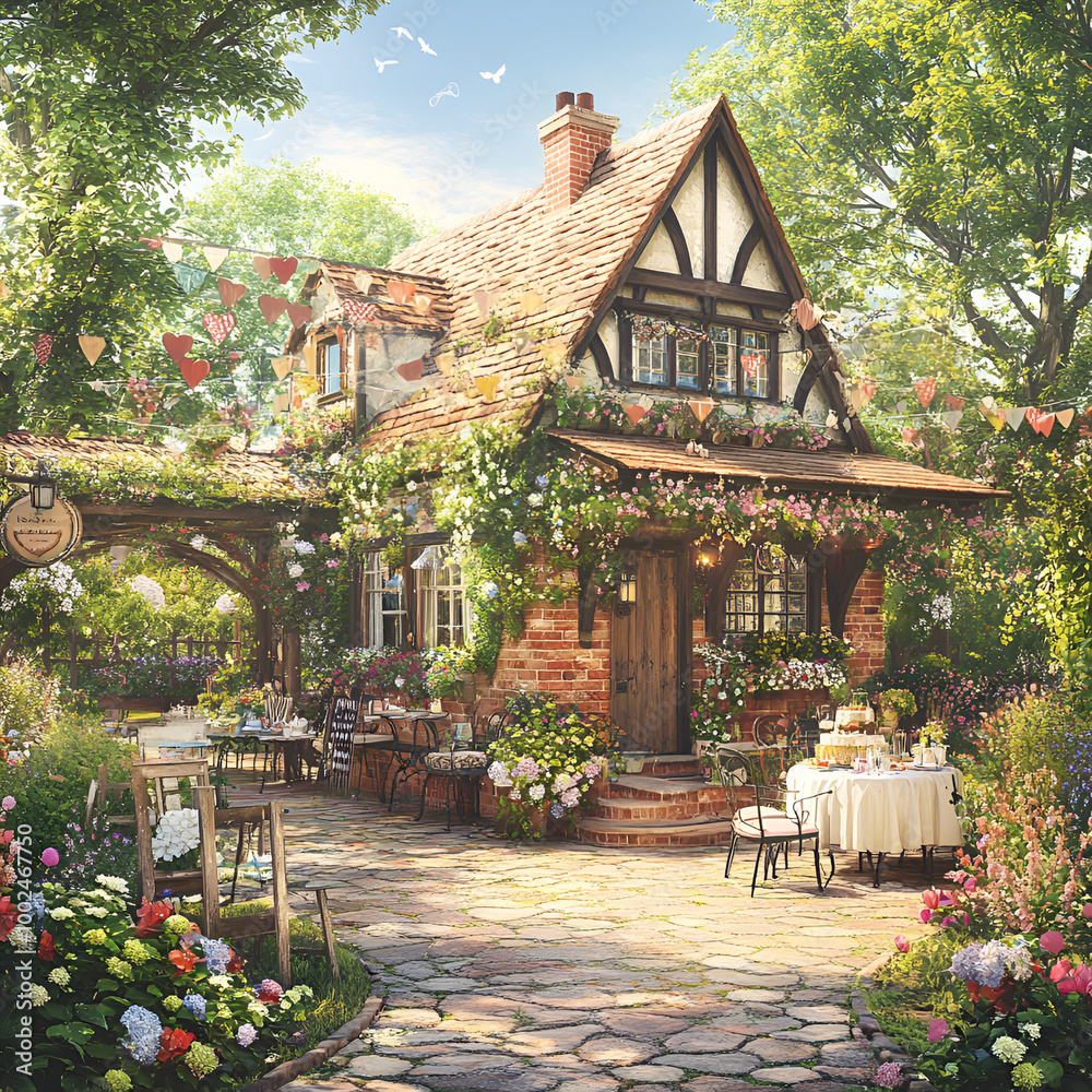 Summer party celebration in the garden, outdoor lounge and countryside ...