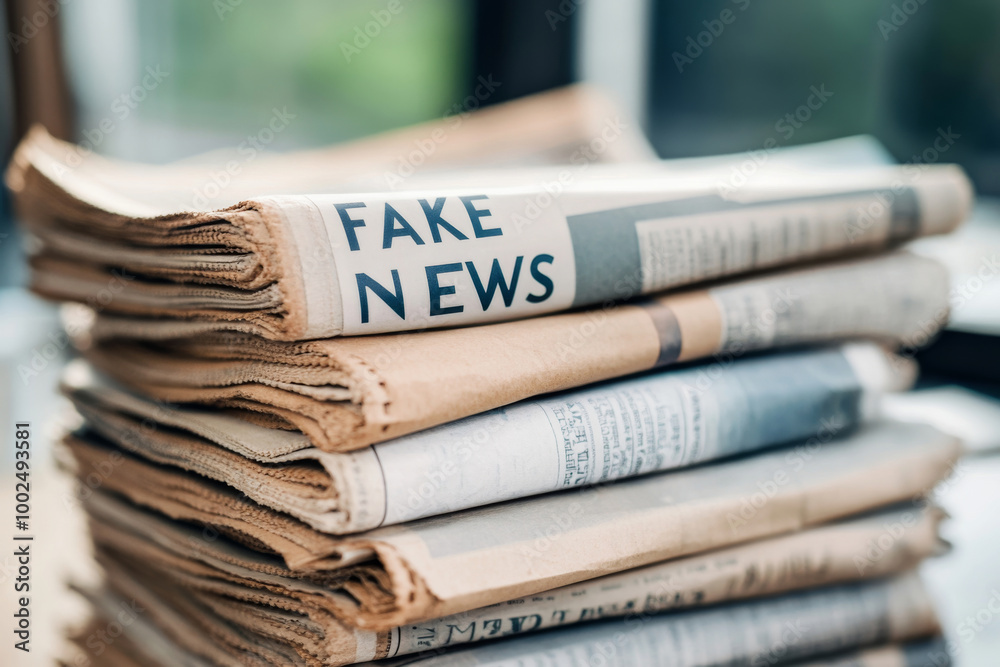 Stack of newspapers with Fake News headline. Concept of media bias ...