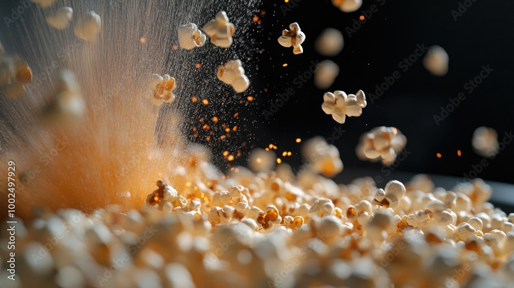 Popcorn kernels bursting open in a hot pan, with a close-up view ...