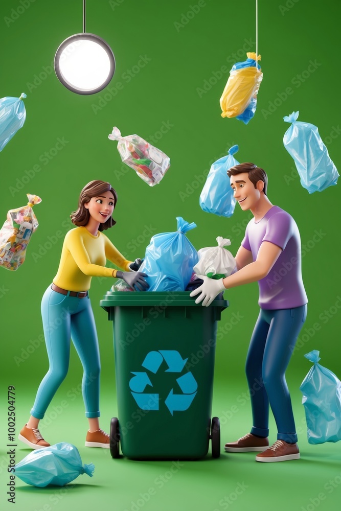Couple Recycle Sort organic Garbage in different container for ...