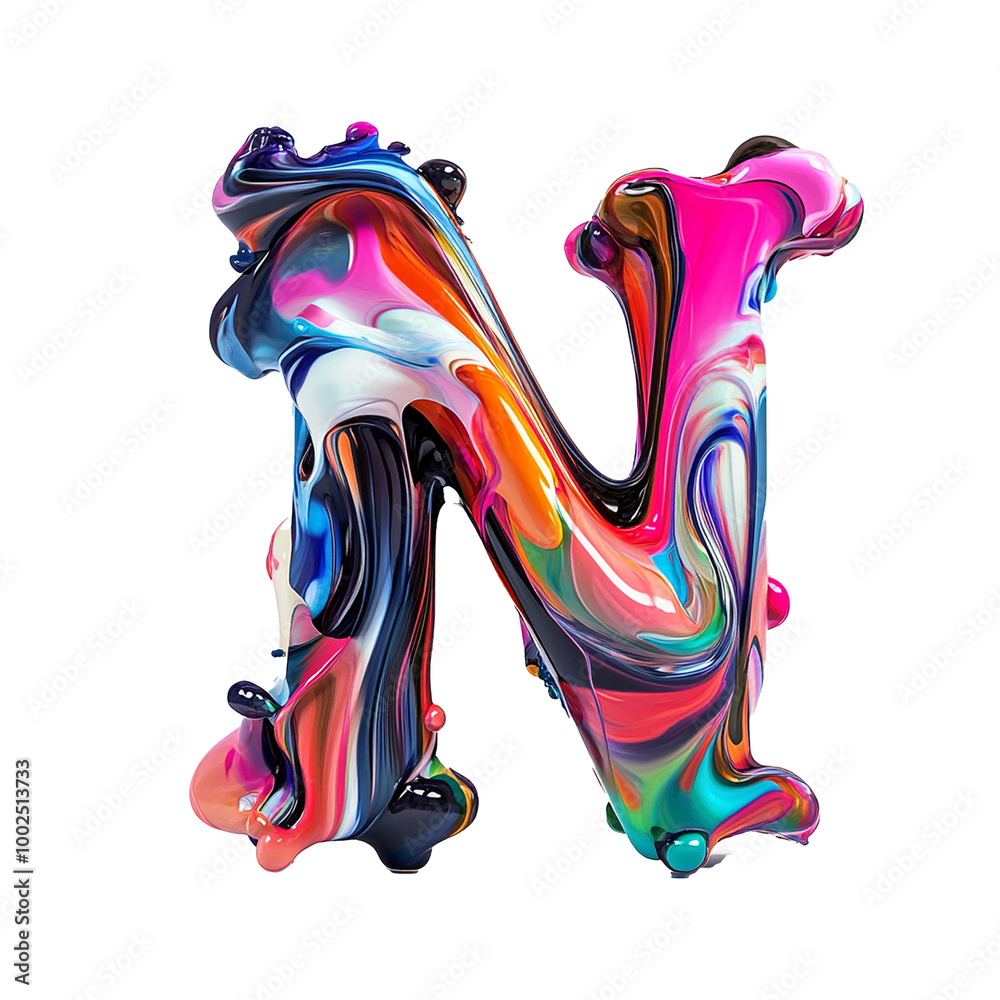 N font letters alphabet in the shape of Dynamic multicolor flowing ...