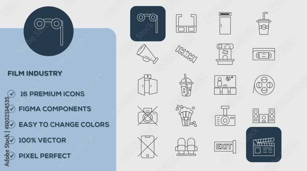 Film Industry Icons set. Vector illustration in modern thin line style ...