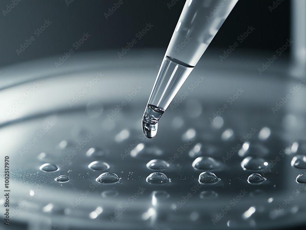 Detailed close-up of a pipette releasing liquid into a test tube ...
