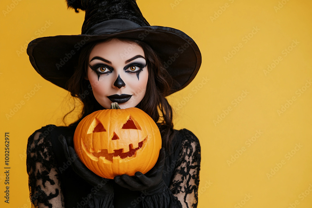 AI generated portrait of model in halloween costume on dark spooky ...