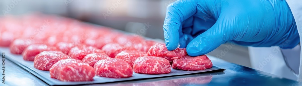 Lab-grown meat being processed by robotic systems in a futuristic ...
