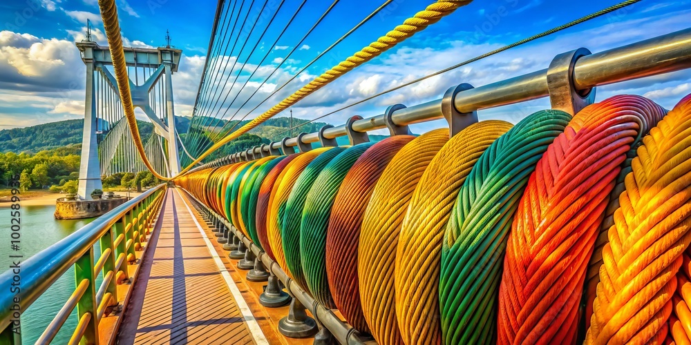 Industrial Tension Cables Installed on a Bridge Structure Supporting ...