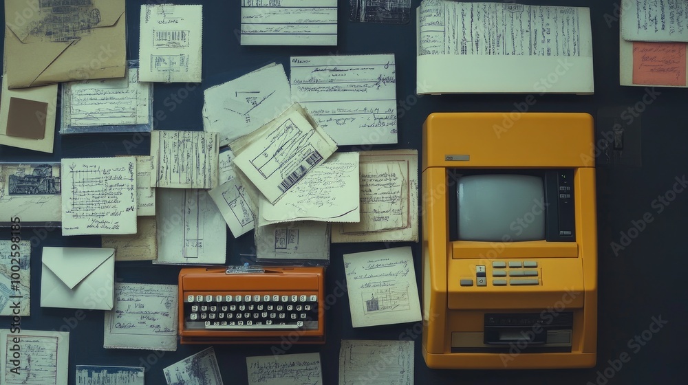 A high-res image of traditional stamped letters and modern digital mail ...