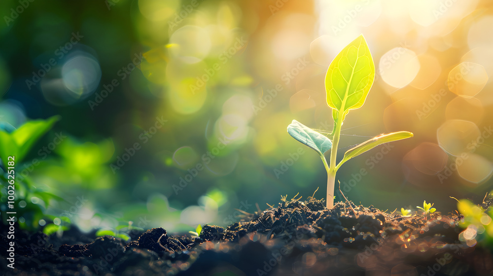Sunlit tiny plant with natural growth symbolizing environmental ...